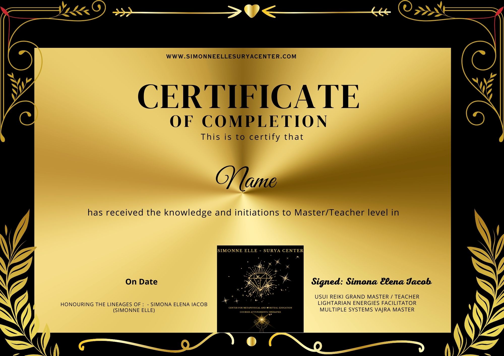 Certificat-Model – Simonne Elle ~ Surya Center